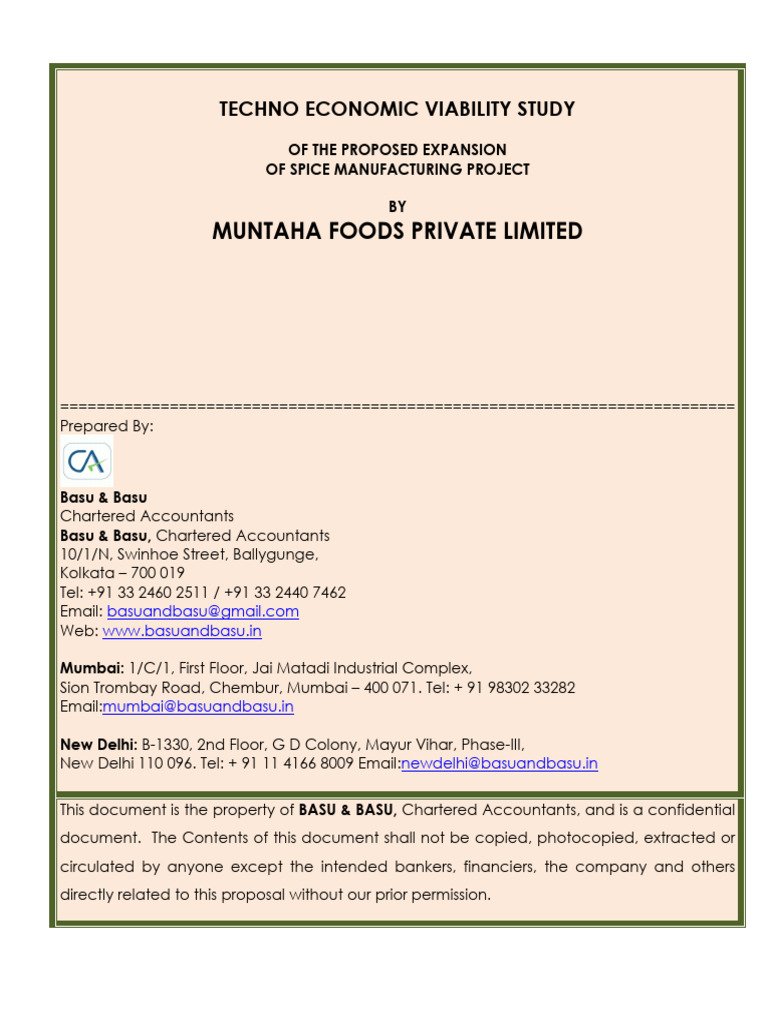 TEV Report-Muntaha Foods Private Limited | Download Free PDF | Curry ...