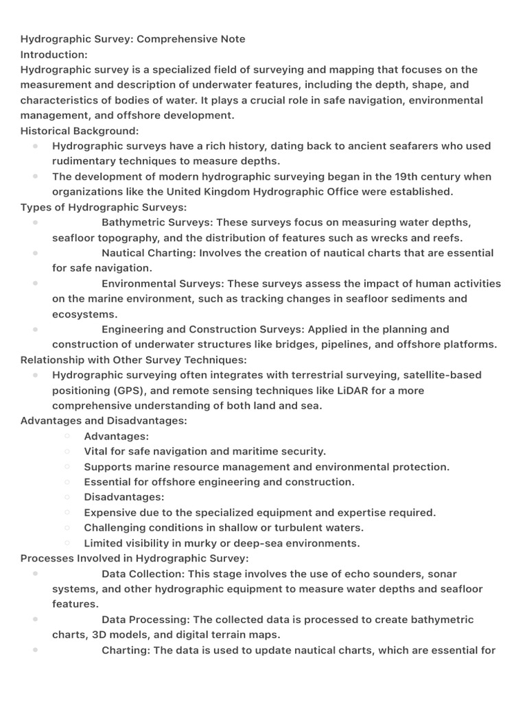 Hydrographic Survey: Comprehensive Note | PDF | Hydrography | Surveying