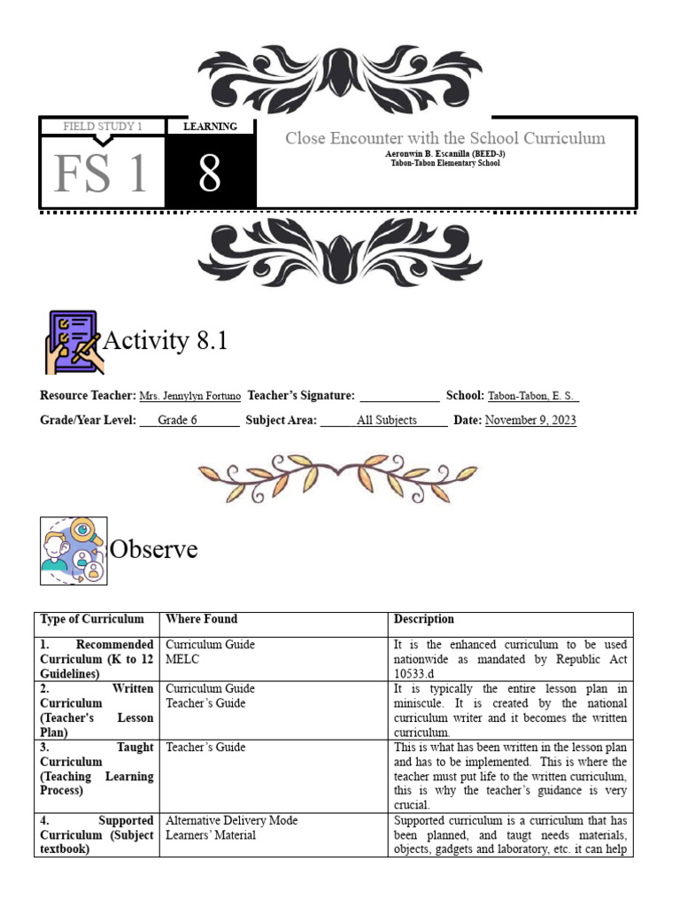 FS1 Episode 8 | PDF | Curriculum | Educational Assessment
