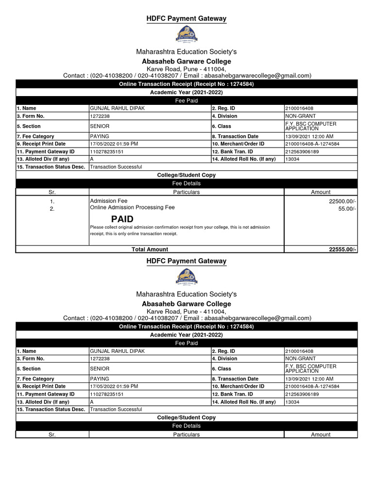 First Sem Fees Receipt | PDF | Receipt | Financial Technology