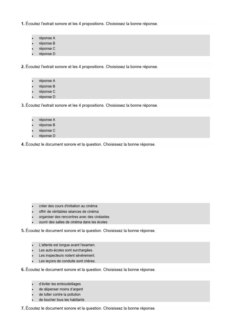 Exercice d'écoute et choix multiples | PDF