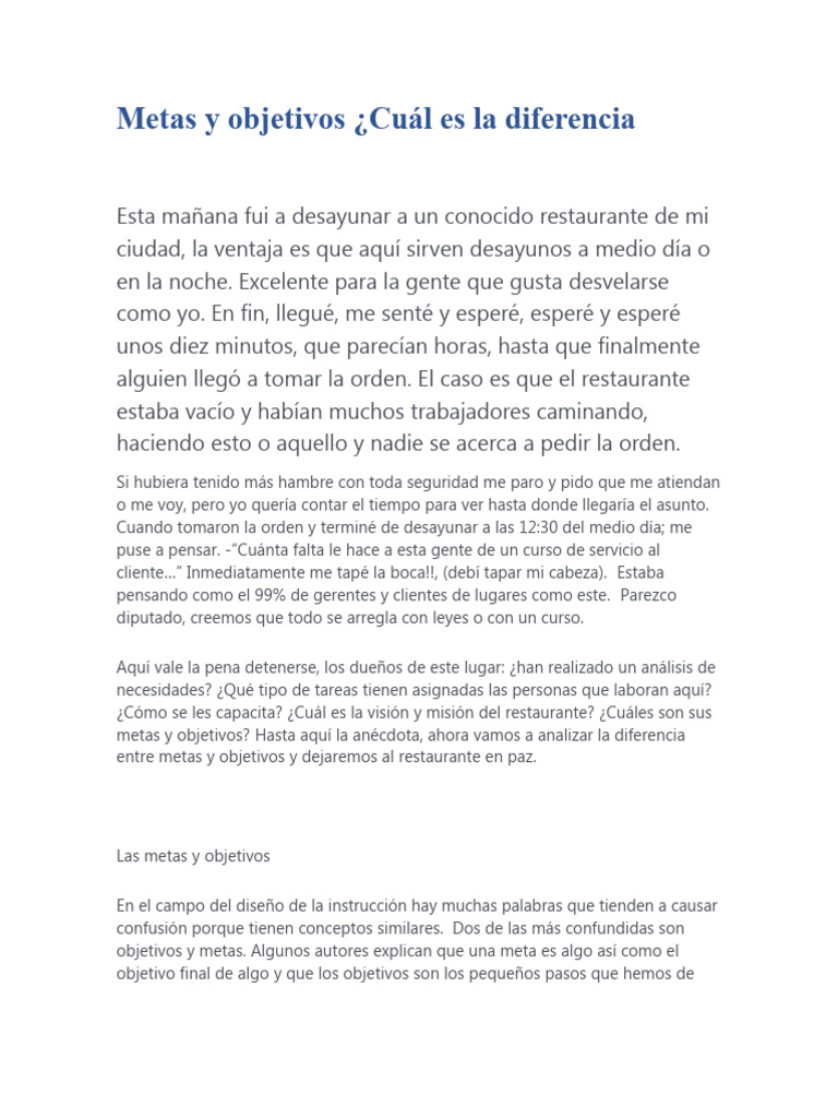 Metas vs. Objetivos: Diferencias Clave | PDF