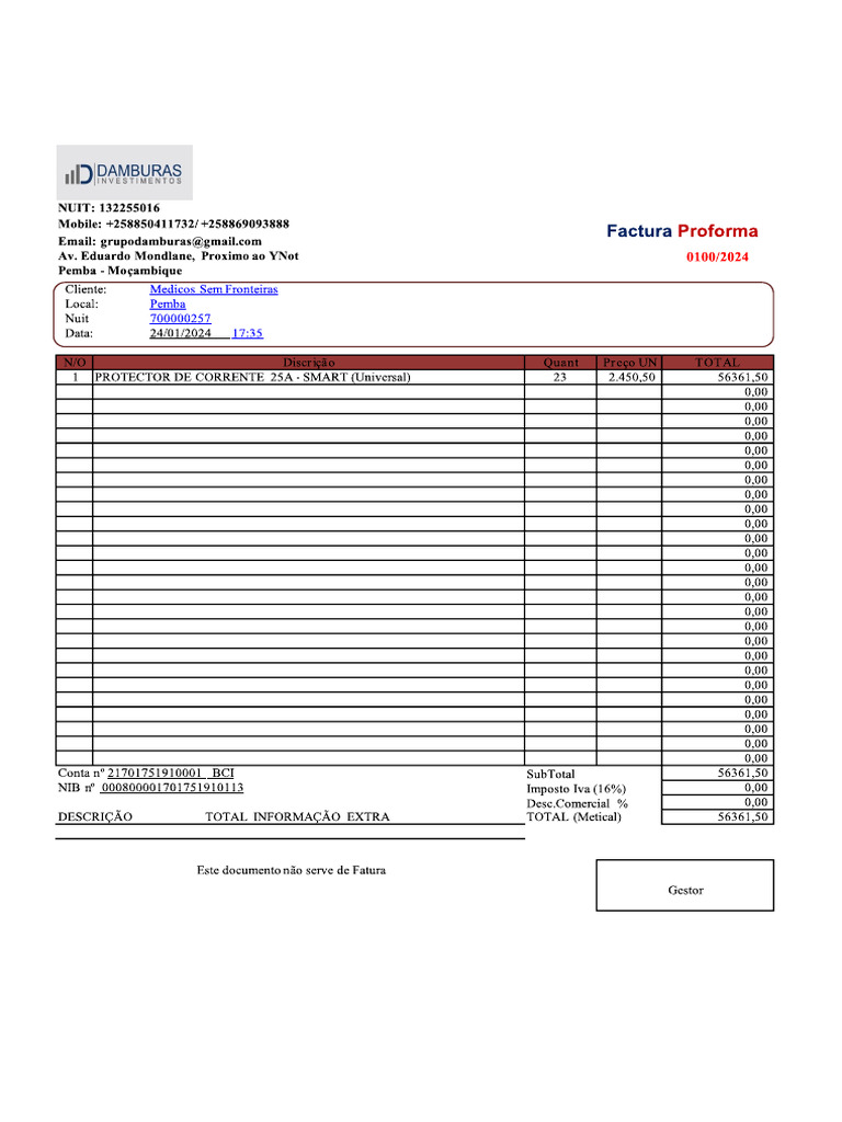 Factura Proforma MSF 24.01.2024 COT-0100 | PDF