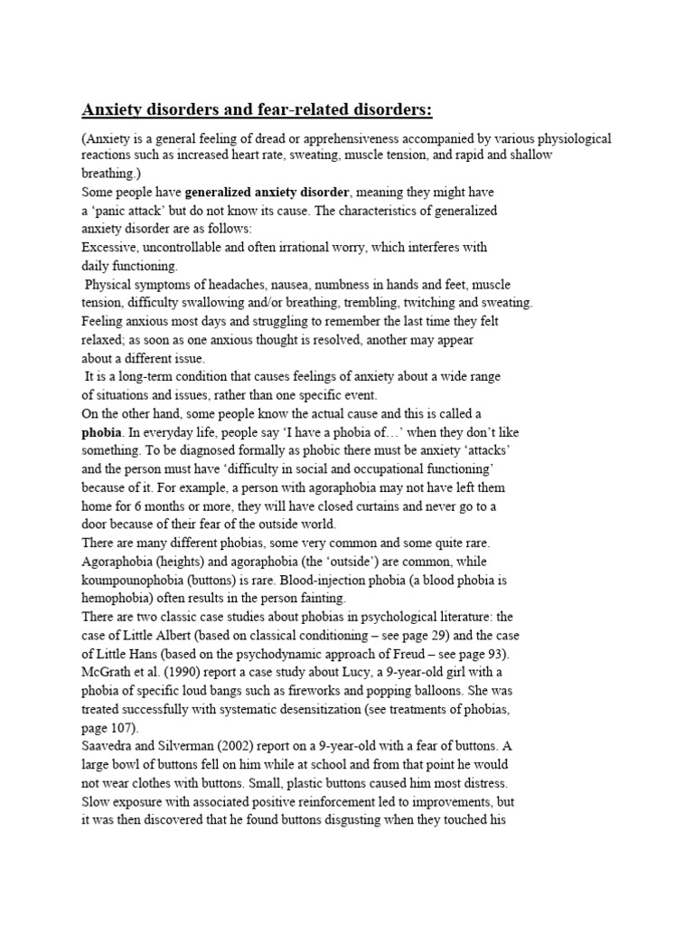 Anxiety and Fear Disorder | PDF | Phobia | Anxiety Disorder