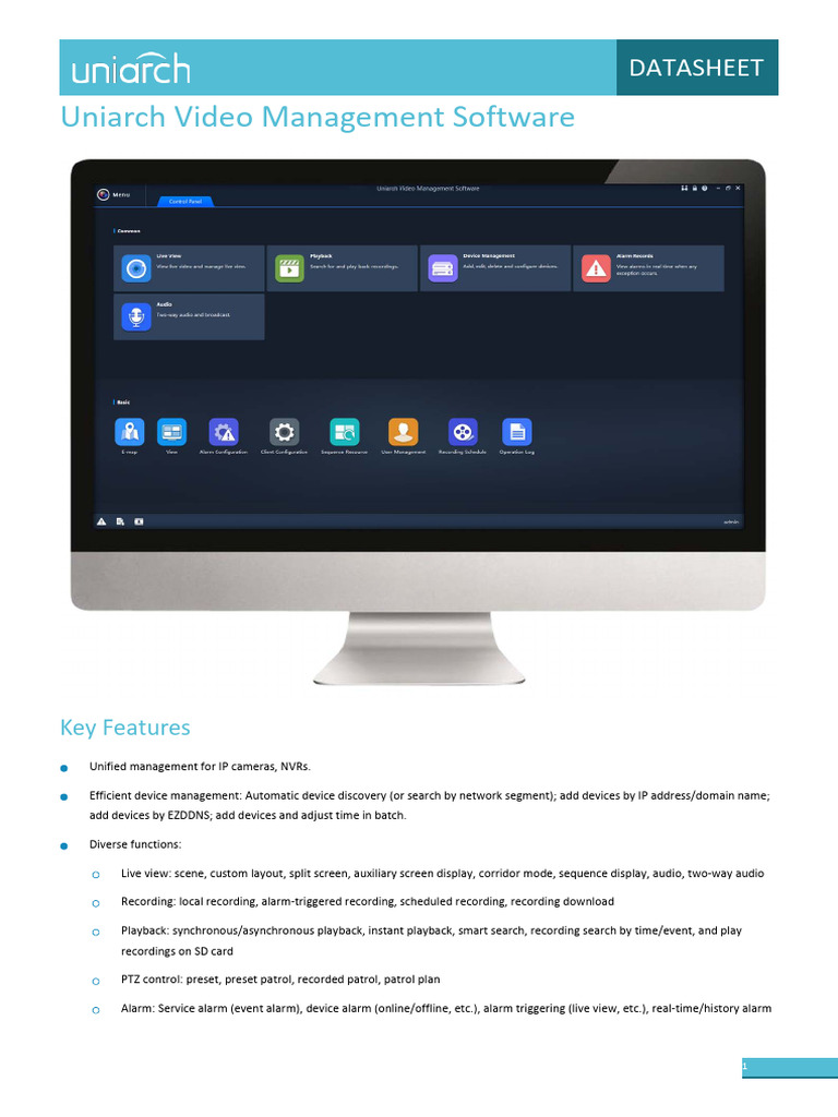Uniarch Video Management Software Datasheet - V1.0 | PDF | Microsoft Windows | Windows 10