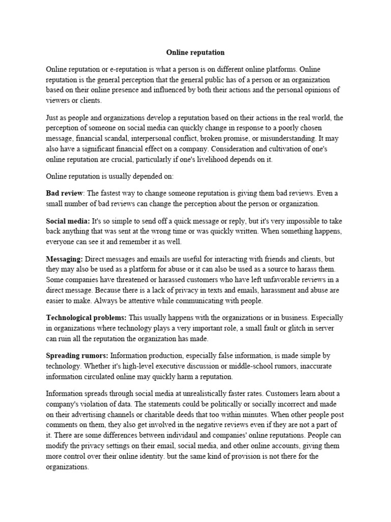 Online Reputation Pdf Reputation Social Media