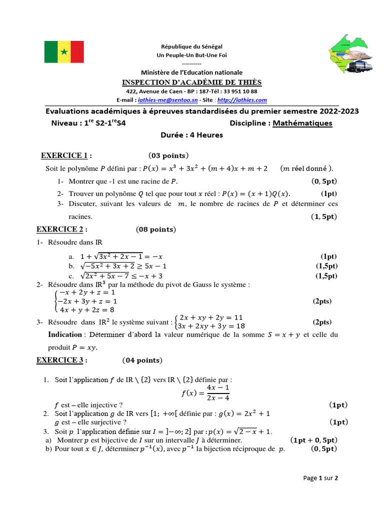 Sujet 1S2 | PDF | Logique mathématique | Fonctionnalités et modélisations