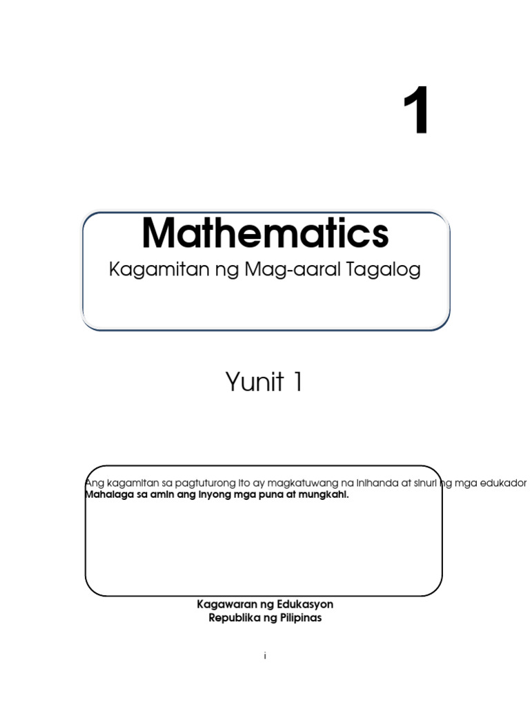 Math-Tagalog Unit 1 Learner's Material | PDF