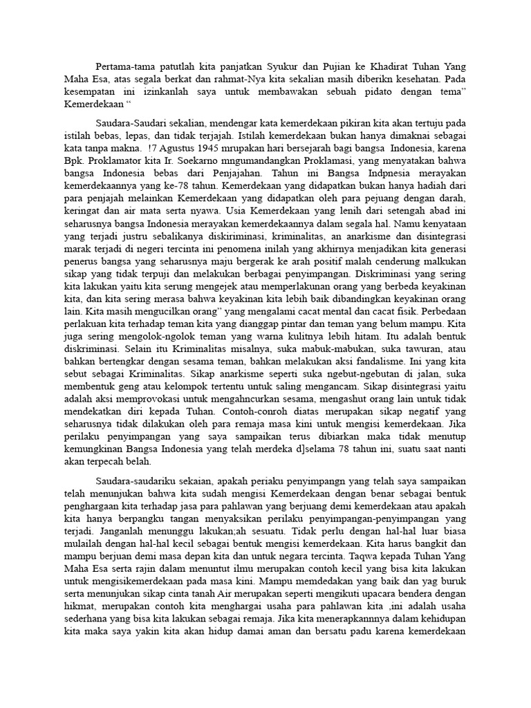 Pidato Kemerdekaan (Remed Bindo) . | PDF