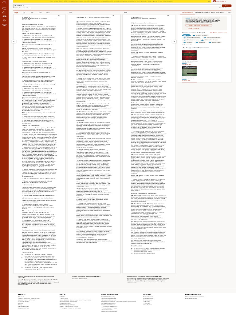 2 Regi 2 NTLR KJV NKJV - Înălţarea Lui Ilie La Cer - Când A - Bible Gateway | PDF | Elijah | New ...