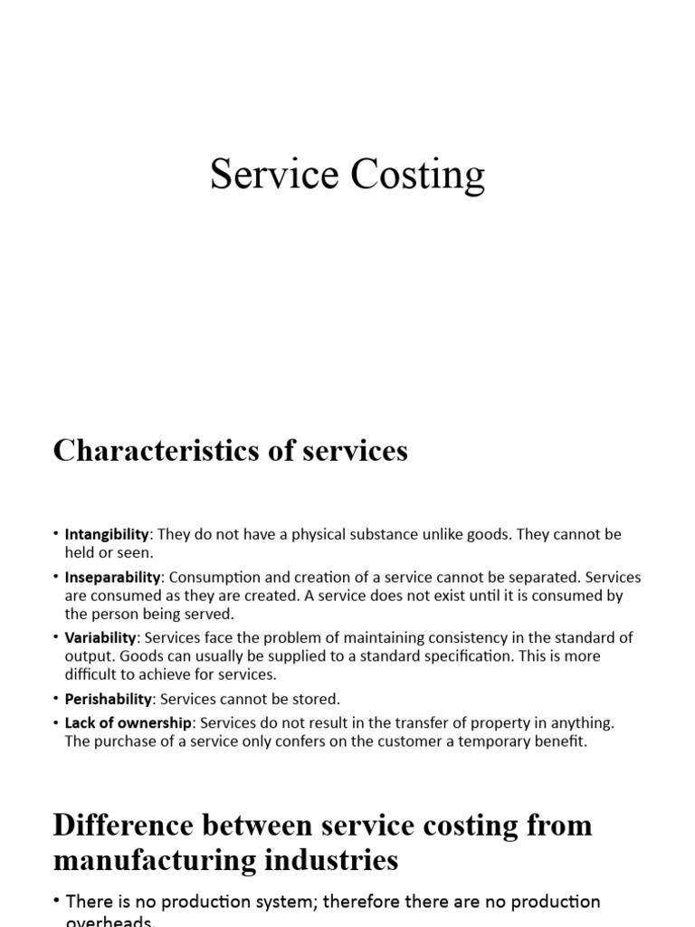 Service Costing: Key Characteristics & Calculations | PDF | Goods ...