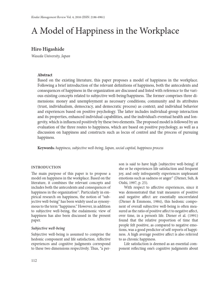 A Model of Happiness in The Workplace | PDF | Happiness | Positive Psychology