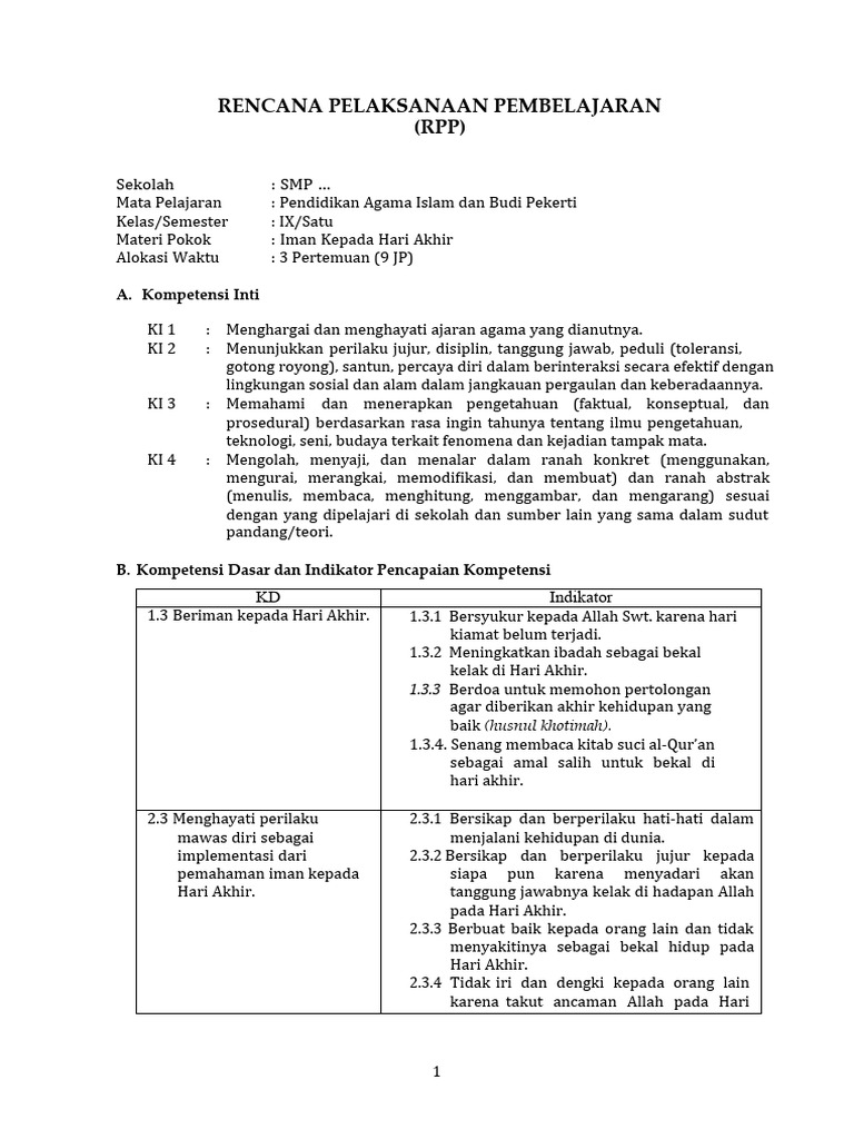 Contoh RPP PAI SMP | PDF | Agama & Spiritualitas