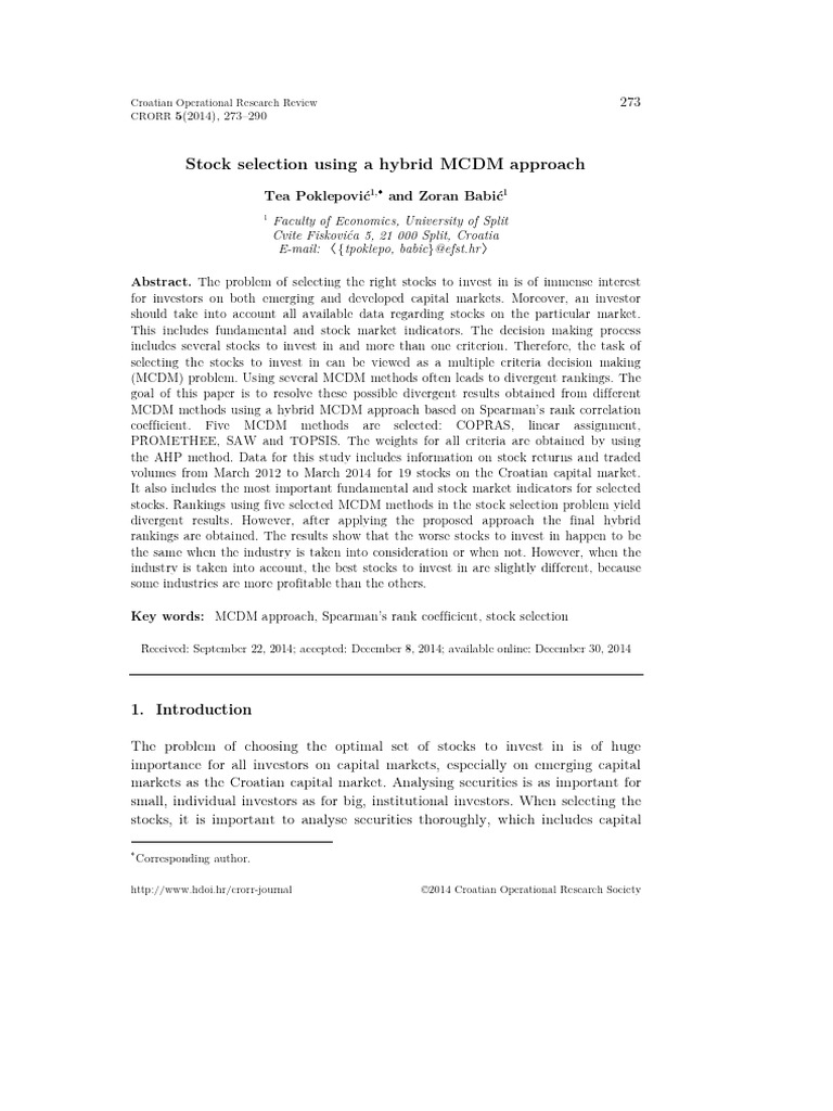Stock Selection Using A Hybrid MCDM Approach | PDF | Investing