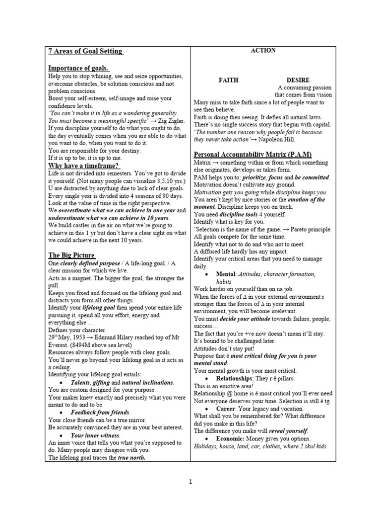 7 Areas of Goal Setting | PDF | Disciplines | Goal Setting