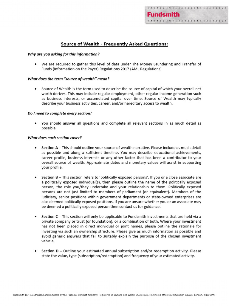 Source of Wealth Declaration Faq Acceptable Evidence | PDF | Banks ...