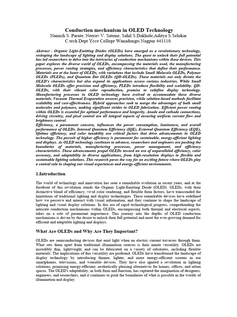 Conduction mechanism in OLED Technology | PDF | Oled | Electronics