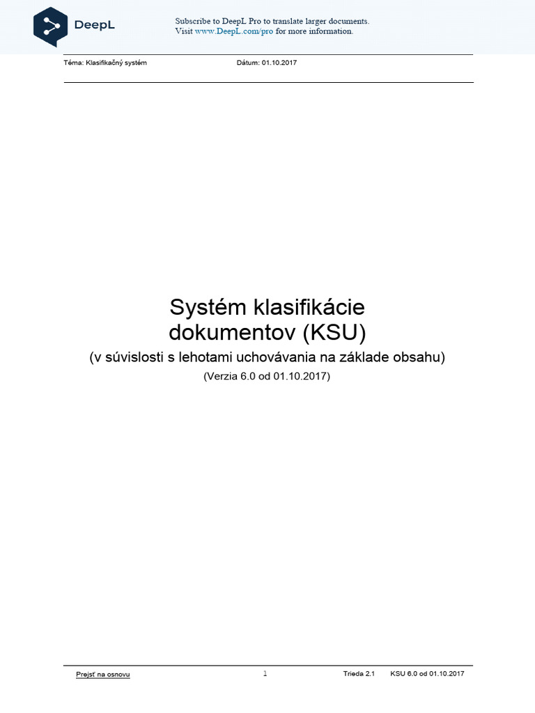 KSU-Systém - Klasifikácie - Podkladov - 1.10.2017 - V.6.0 SK | PDF
