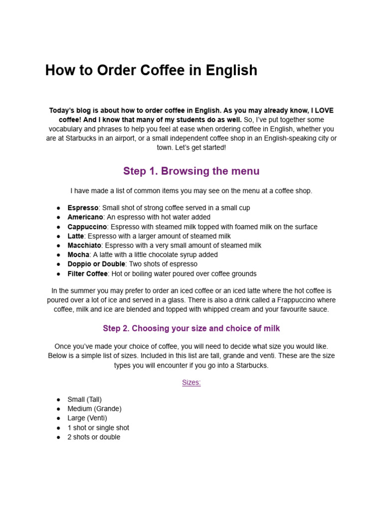 How To Order Coffee in English | PDF | Coffee | Food And Drink Preparation