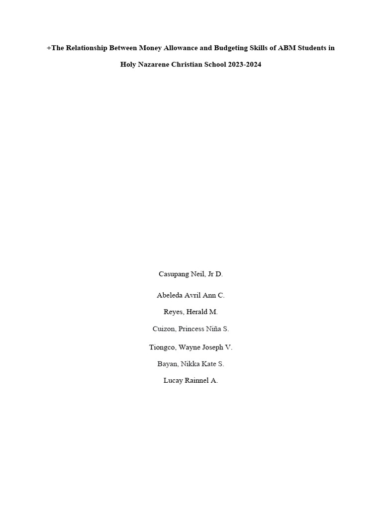 The Relationship Between Money Allowance and Budgeting Skill | PDF ...
