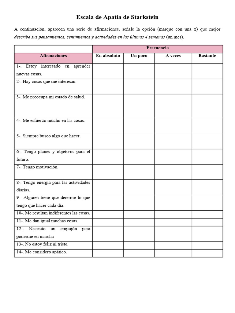 Escala de Apatía de Starkstein | PDF