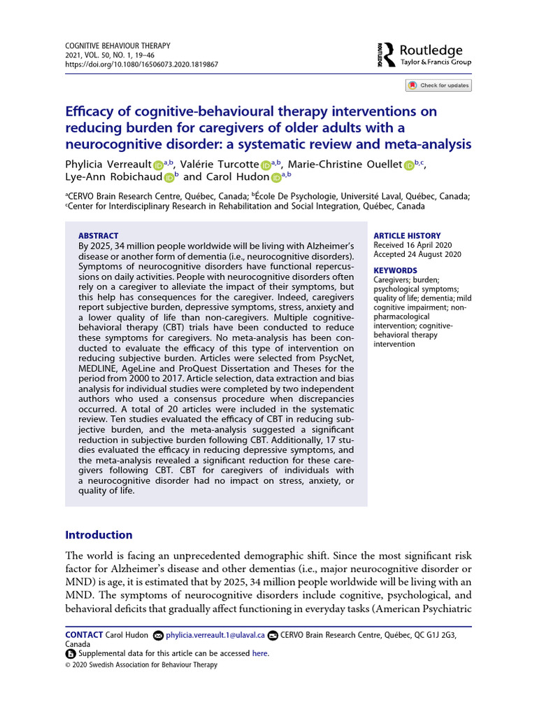 Efficacy Of Cognitive Behavioural Therapy Interventions On Pdf