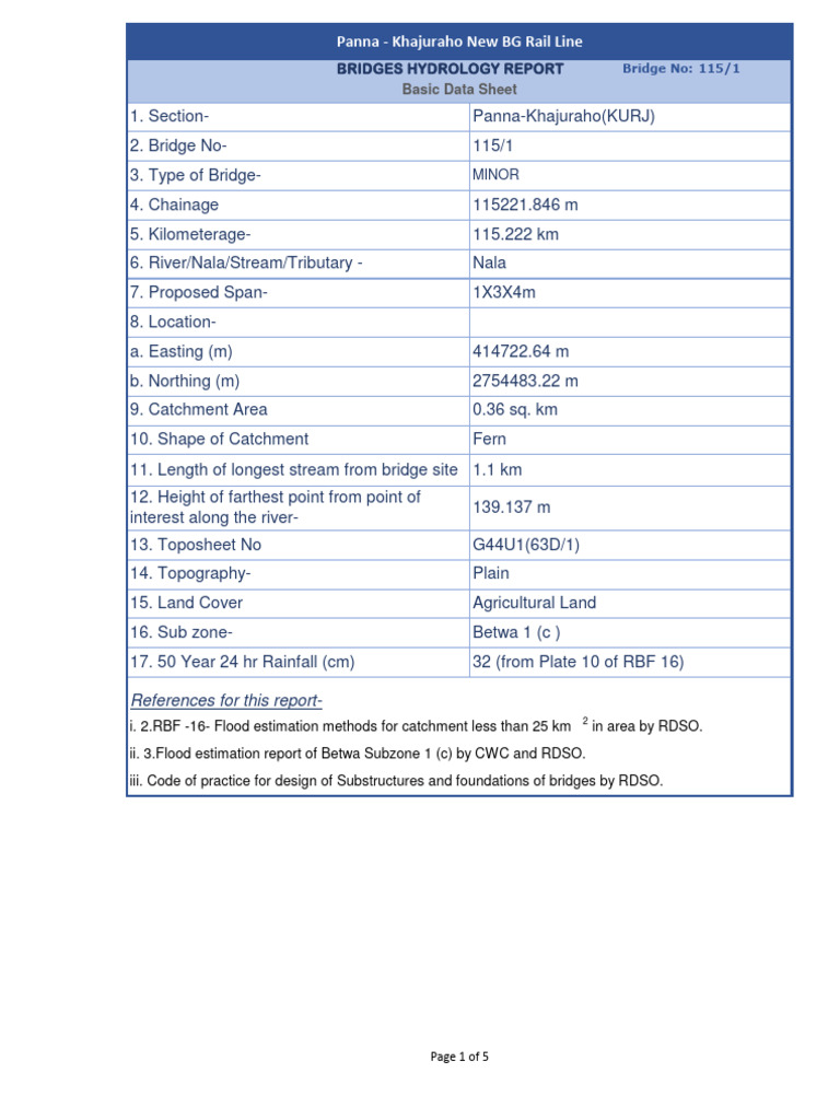 Bridges Hydrology Report: Panna - Khajuraho New BG Rail Line | PDF ...