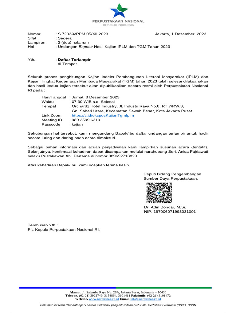 Undangan Expose Hasil Kajian IPLM Dan TGM Tahun 2023 - 8 Desember | PDF