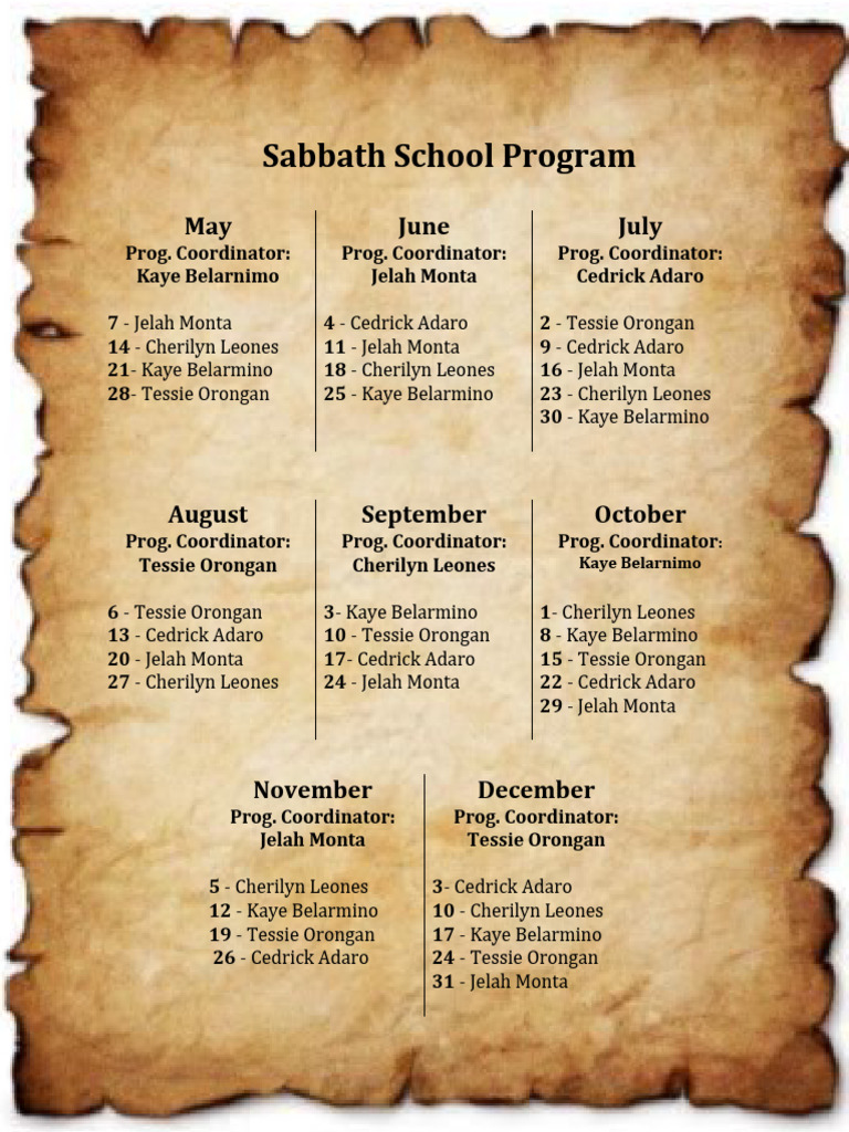 Sabbath School Program | Download Free PDF | Adventism | Seventh Day ...
