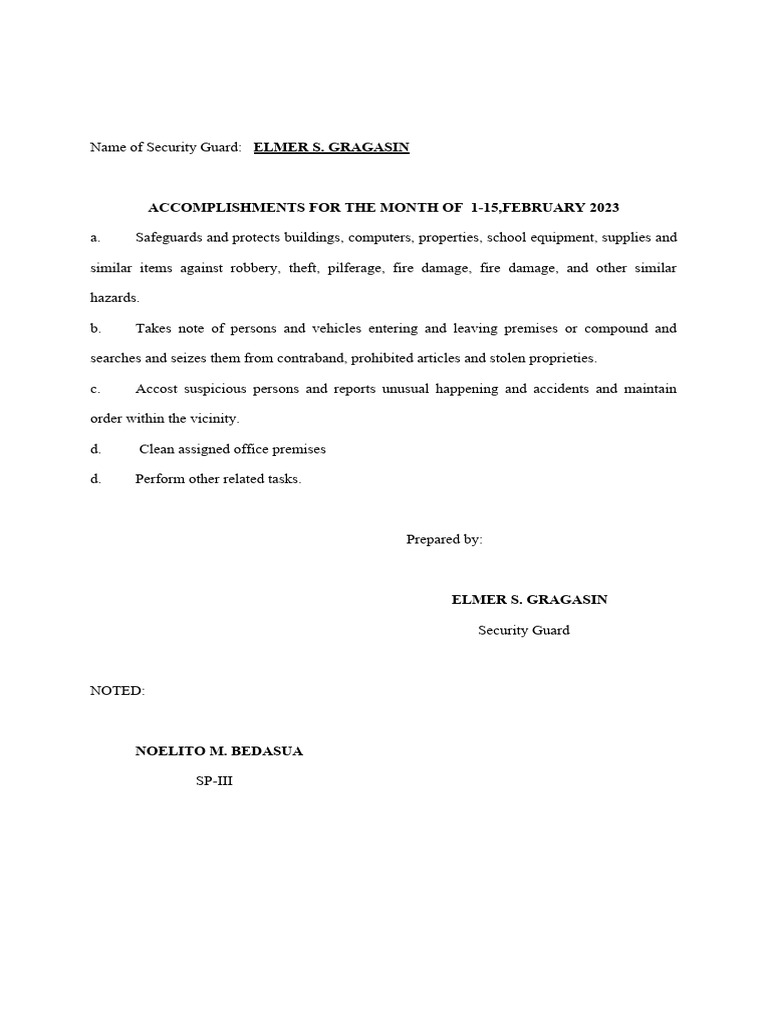 Security Guard Accomplishments 2 | PDF