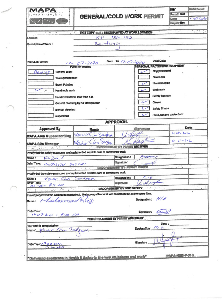General Cold Work Permit | PDF