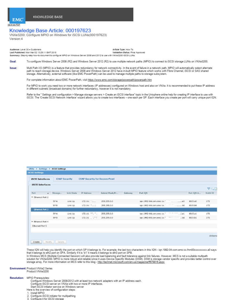 Solution - VNXe3200 - Configure MPIO On Windows For iSCSI LUNs | PDF