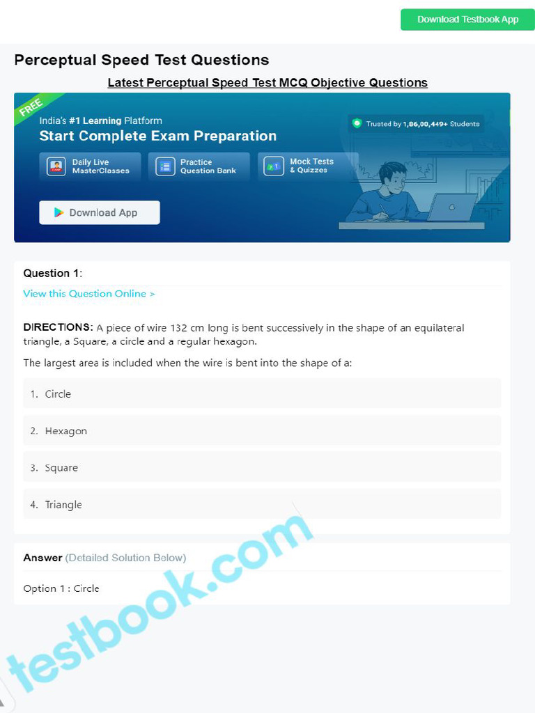 MCQ On Perceptual Speed Test 5eea6a1039140f30f369e86d | PDF