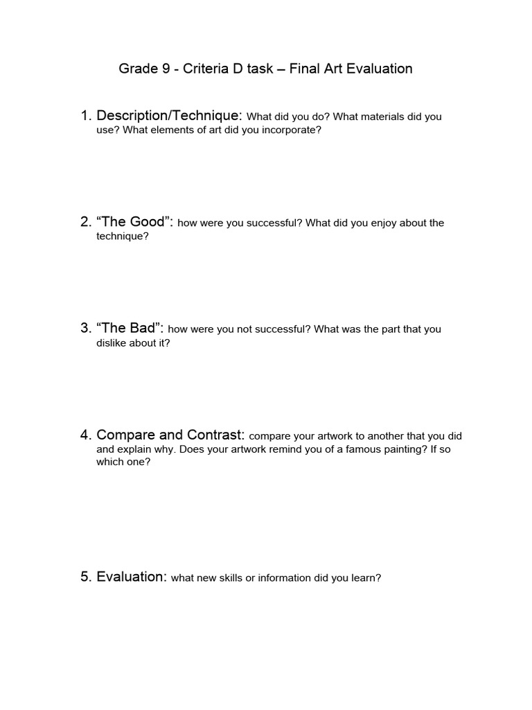 Art Evaluation Self-Portraits | PDF