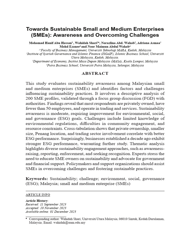 Enhancing SME Sustainability Awareness | PDF | Small And Medium Sized ...