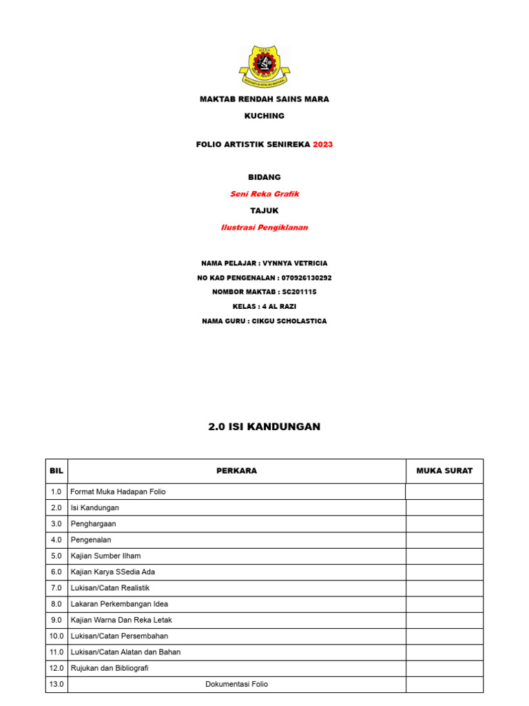 Folio PSV Tingkatan 4 MRSM | PDF | Karier & Perkembangan