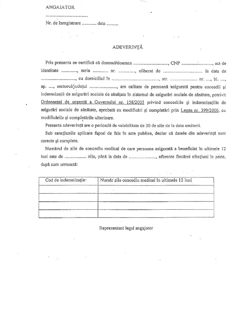 Adeverinta Pentru Concedii Medicale | PDF