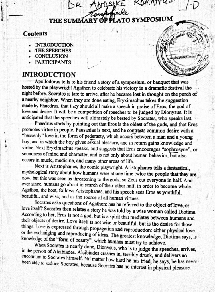 The Summary of Plato Symposium | PDF