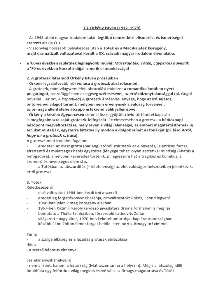 Groteszk Latasmod Orkeny Istvan Totek C | PDF