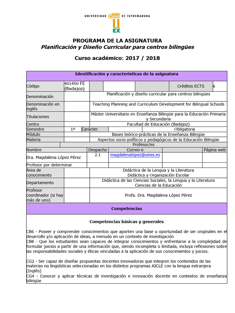 Planificación y Diseño Curricular para Centros Bilingües: Programa de ...