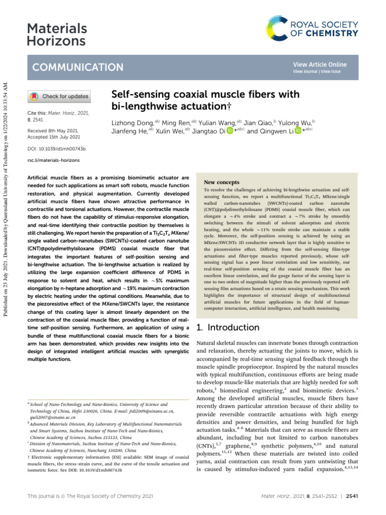 Self-Sensing Coaxial Muscle Fibers With Bi-Lengthwise Actuation | PDF ...