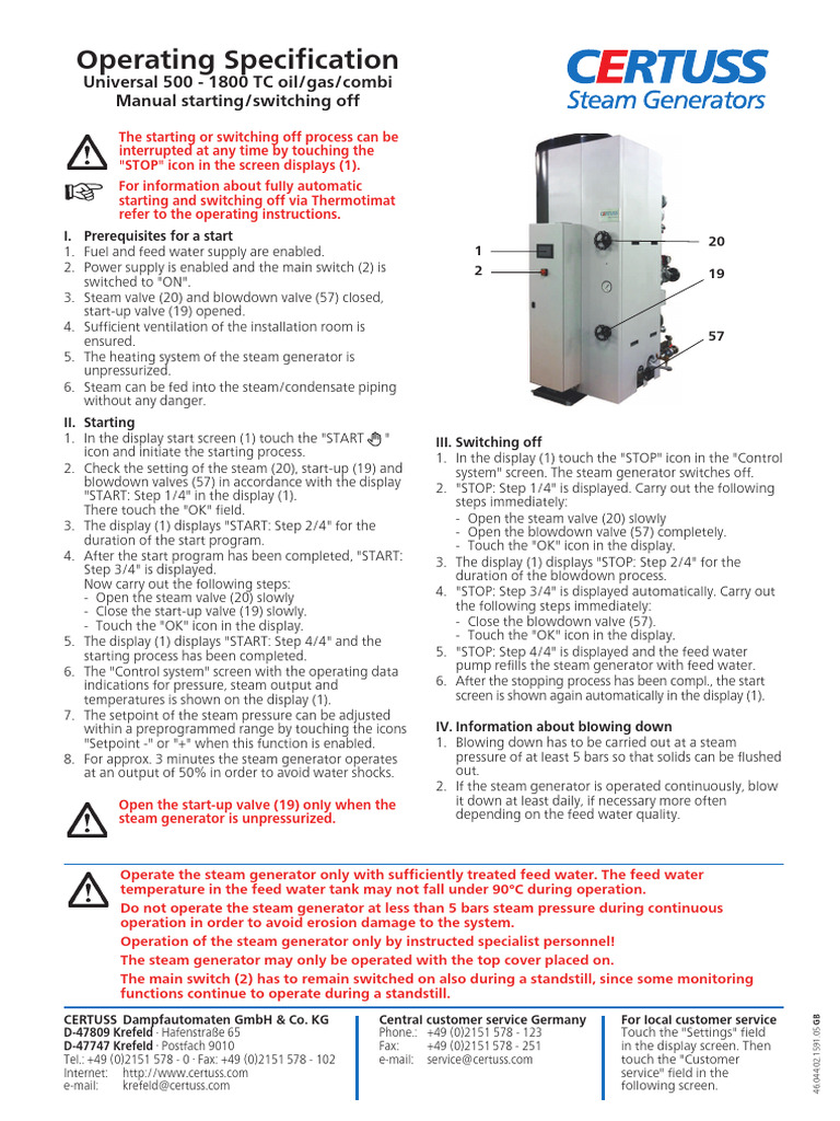 Certuss Steam Generator Operation Guide | PDF | Valve | Steam