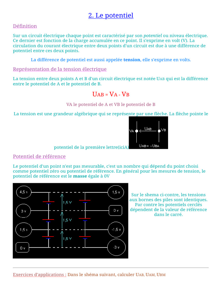 2.le Potentiel | PDF | Tension électrique | Électricité