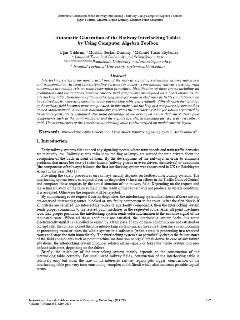 Automatic Generation Railway Interlocking Tables Pdf Rail Transport Algorithms