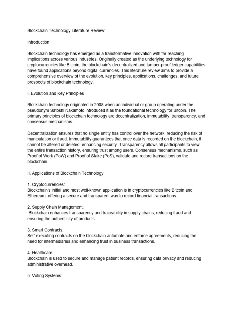 Blockchain Technology Literature Review Pdf