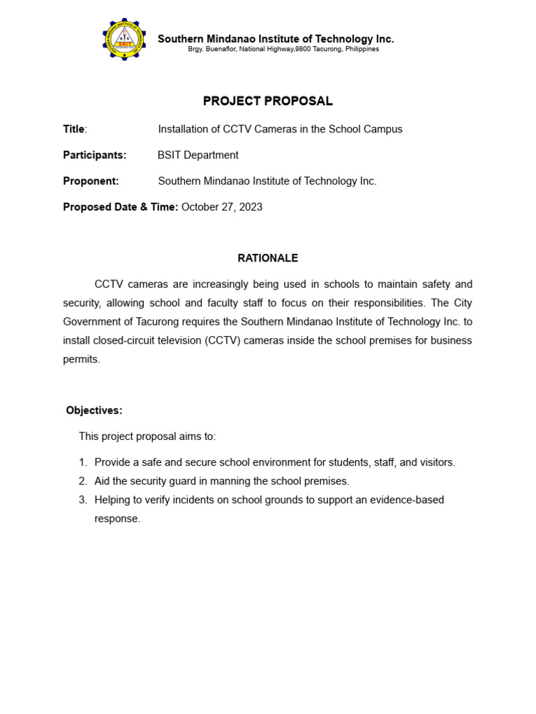 CCTV Proposal | PDF | Closed Circuit Television | Camera