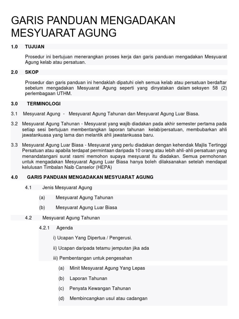 Garis Panduan Mengadakan Mesyuarat Agung | PDF
