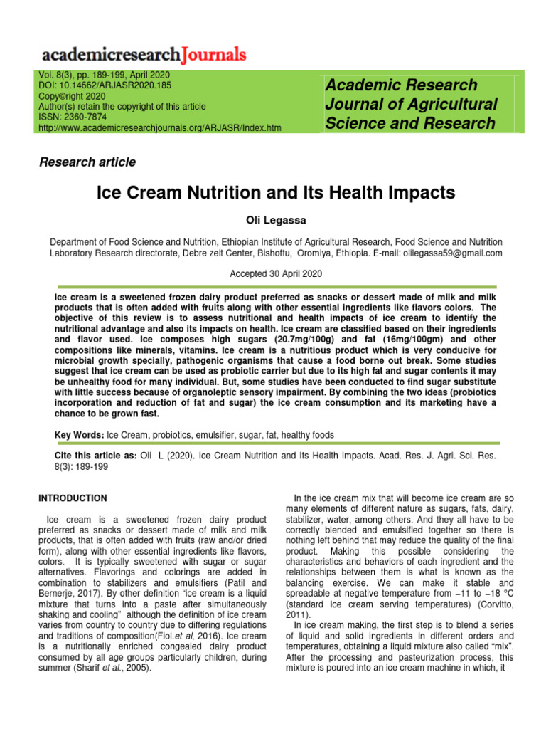 Ice Cream Nutrition and Its Health Impacts: Academic Research Journal ...