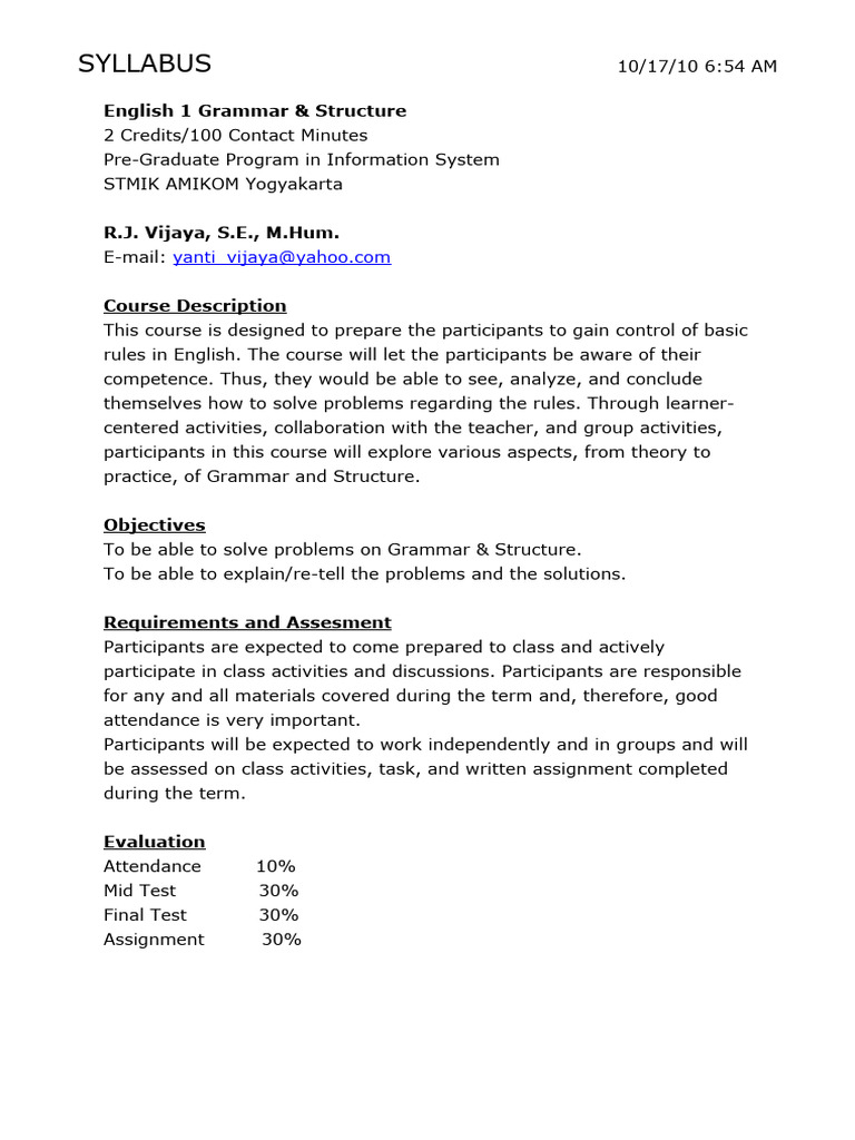 English Grammar Structure Syllabus Pdf Pronoun Adjective