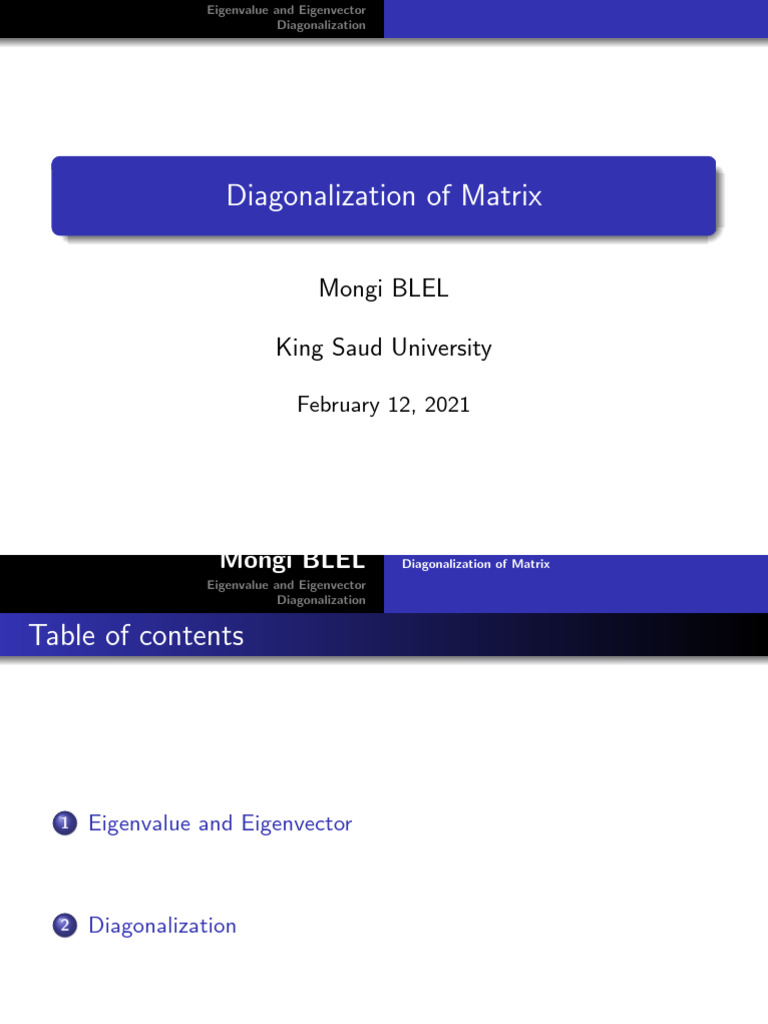 Diagonalization Matrix | PDF | Eigenvalues And Eigenvectors | Matrix (Mathematics)